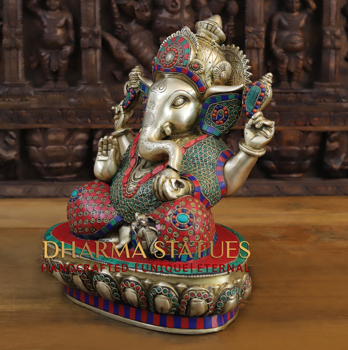Brass Aasana Ganpati (ganesha) in Detailed Semi Precious High Detailed ...