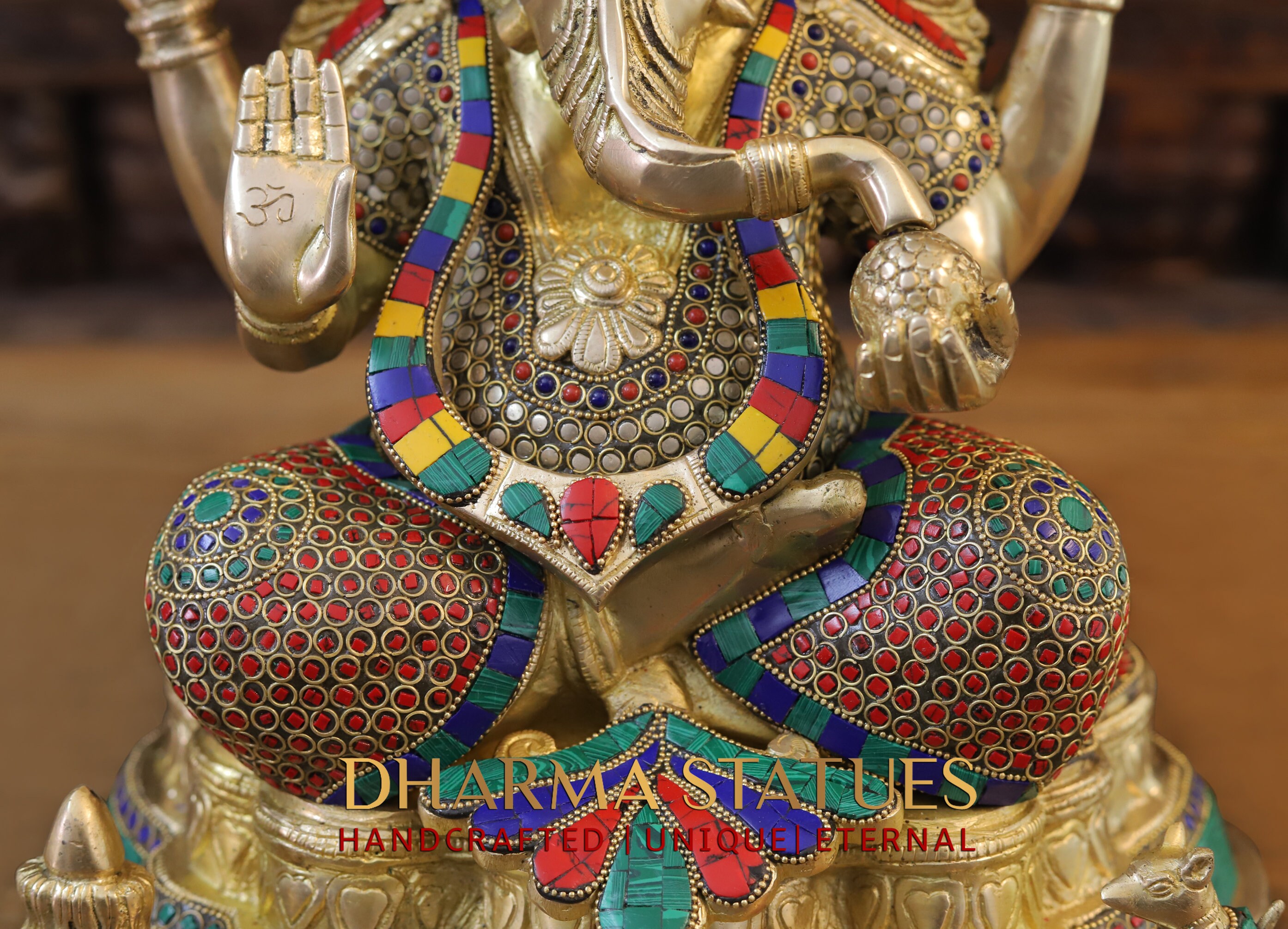 Brass Ganesha Statue: Tree of Life, Semi Precious Stones, Thanjavur Art ...