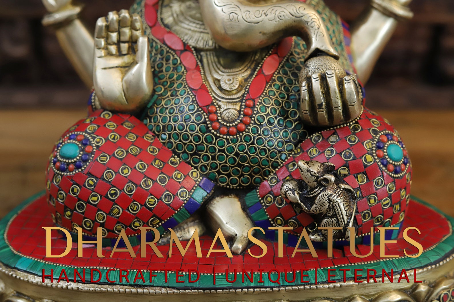 Brass Aasana Ganpati ganesha in Detailed Semi Precious High - Etsy