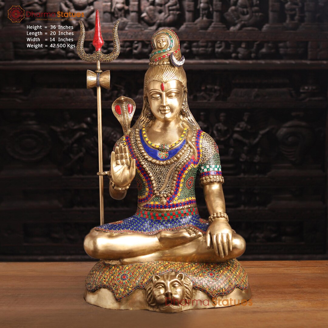 Lord Shiva Blessing Position-sitting on a Lion Pletform-jeweled in Semi ...