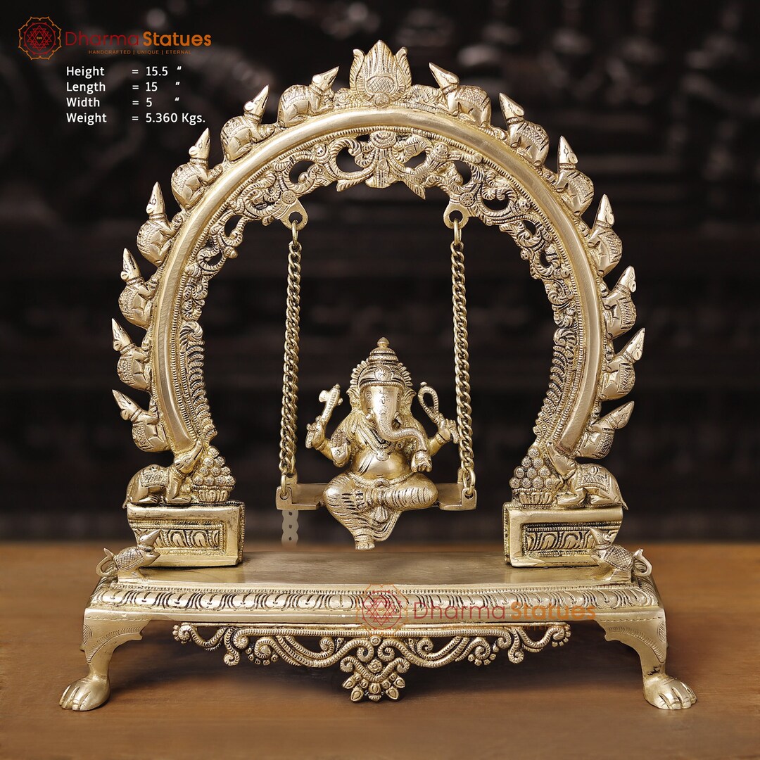 Brass Ekdanta Vinayaka (lord Ganesha) Adorning a Mushaka (mouse) Throne ...
