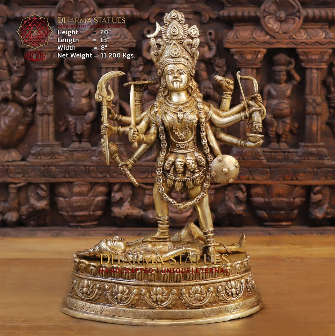Brass Aadya Devi Mahakaali Goddess Durga Killing the Demon - High ...