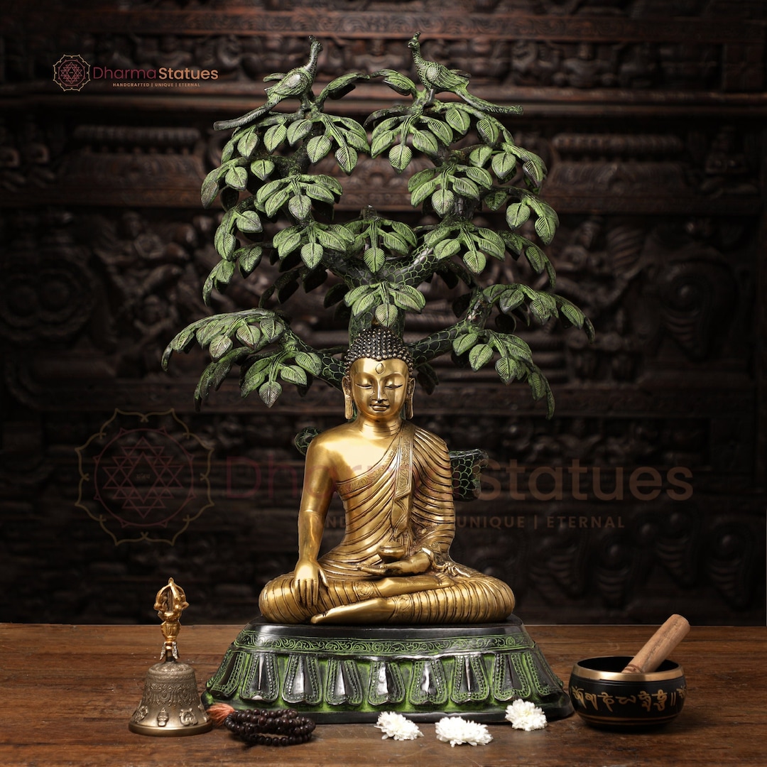 Brass Brahmi Vriksha Guatama (lord Buddha Under a Divine Tree) Holding ...