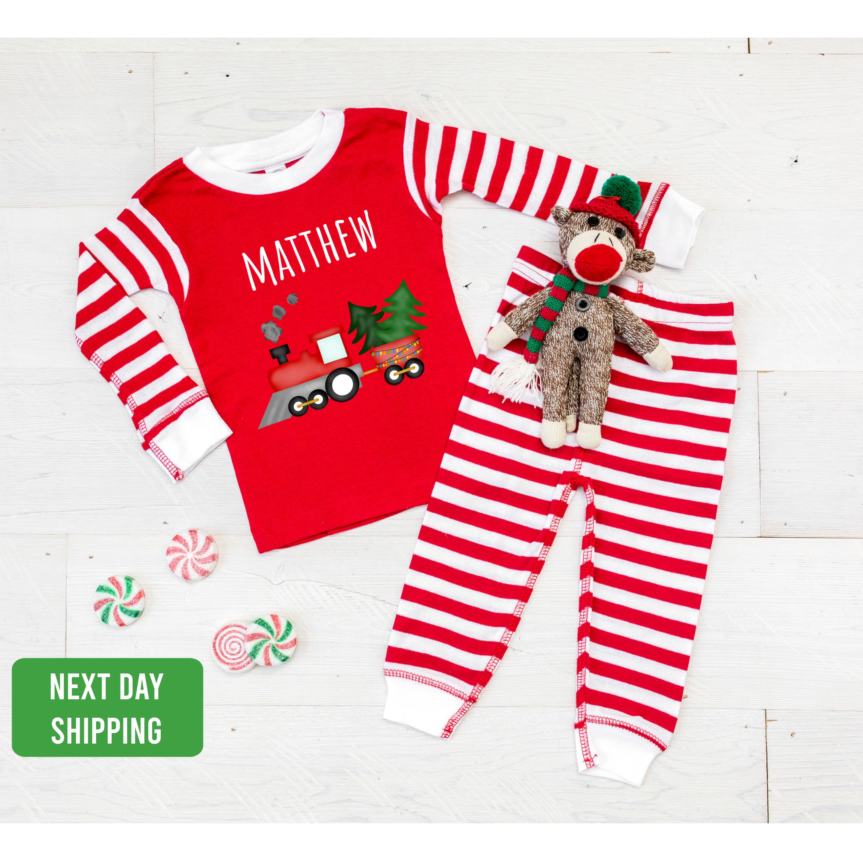 Personalized Christmas Train Pajamas-custom Name Pajamas-kids - Etsy