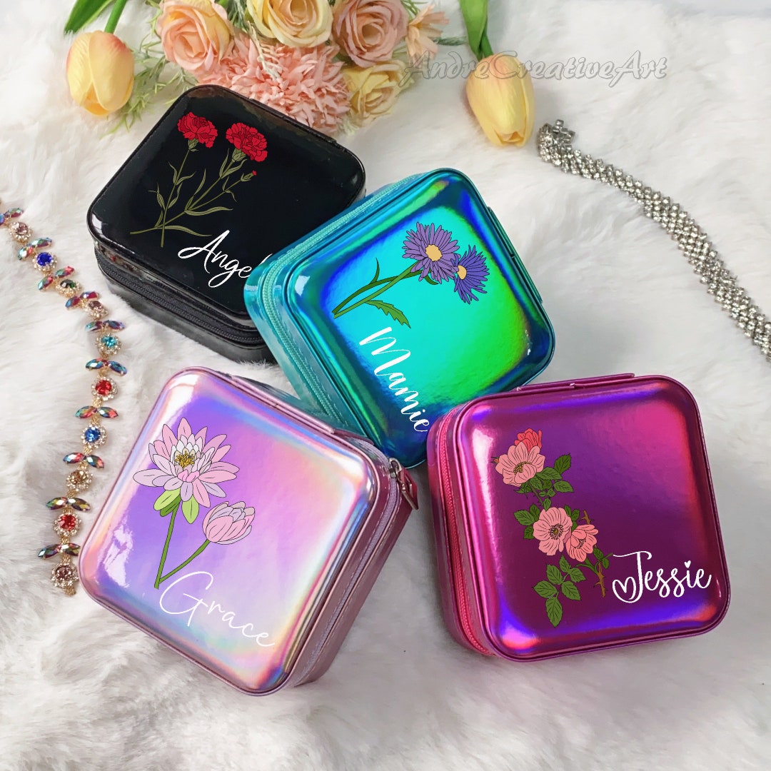 Custom Birthday Flower Name Jewelry Box, Personalized Birthday Jewelry ...