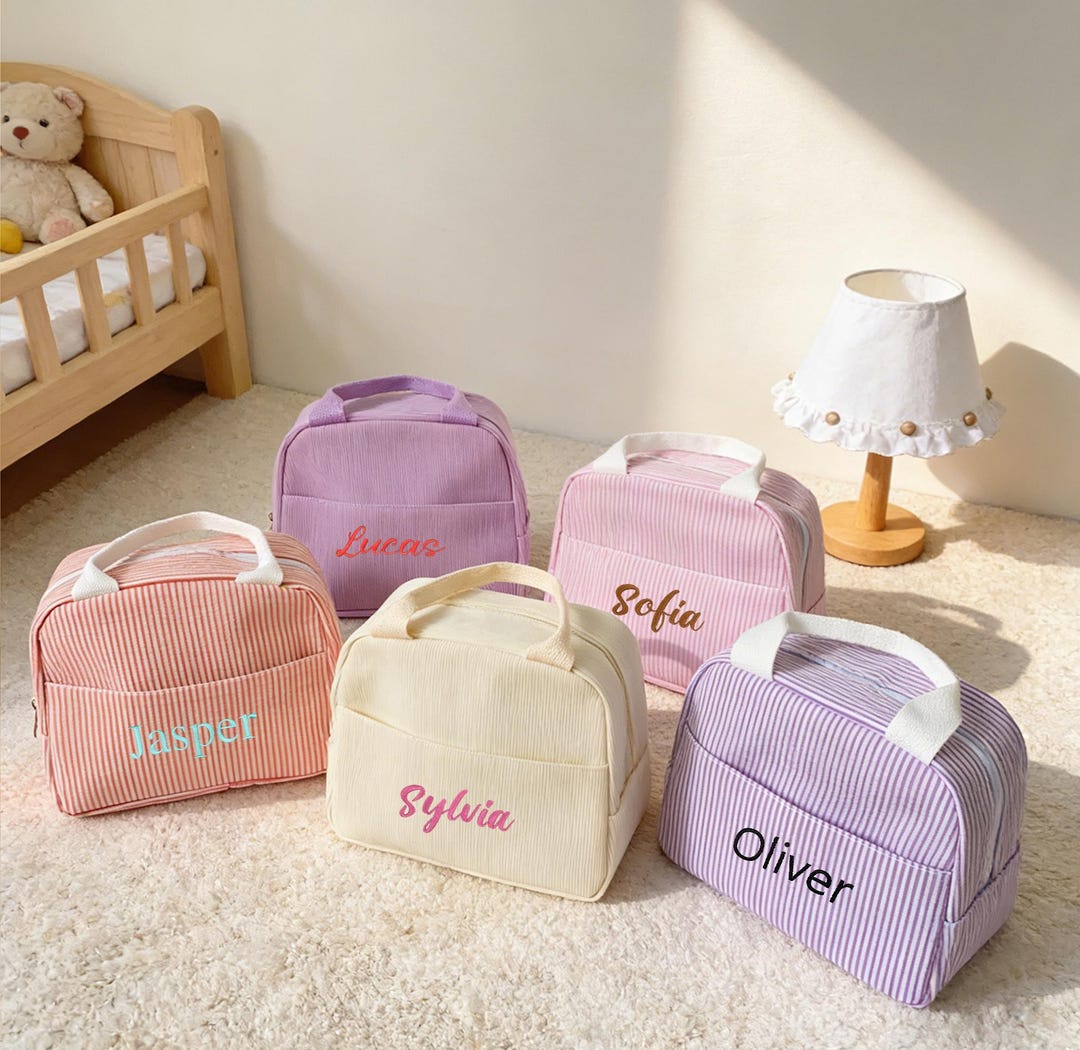 Personalized Embroidered Lunch Bag - Custom Name Corduroy Lunchbox for ...