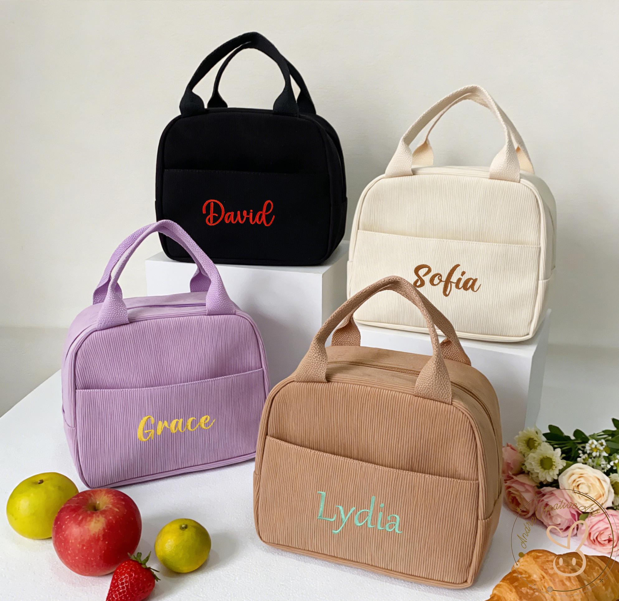 Embroidered Insulated Lunch Bag: Custom Name Striped Lunchbox，lunchbox ...