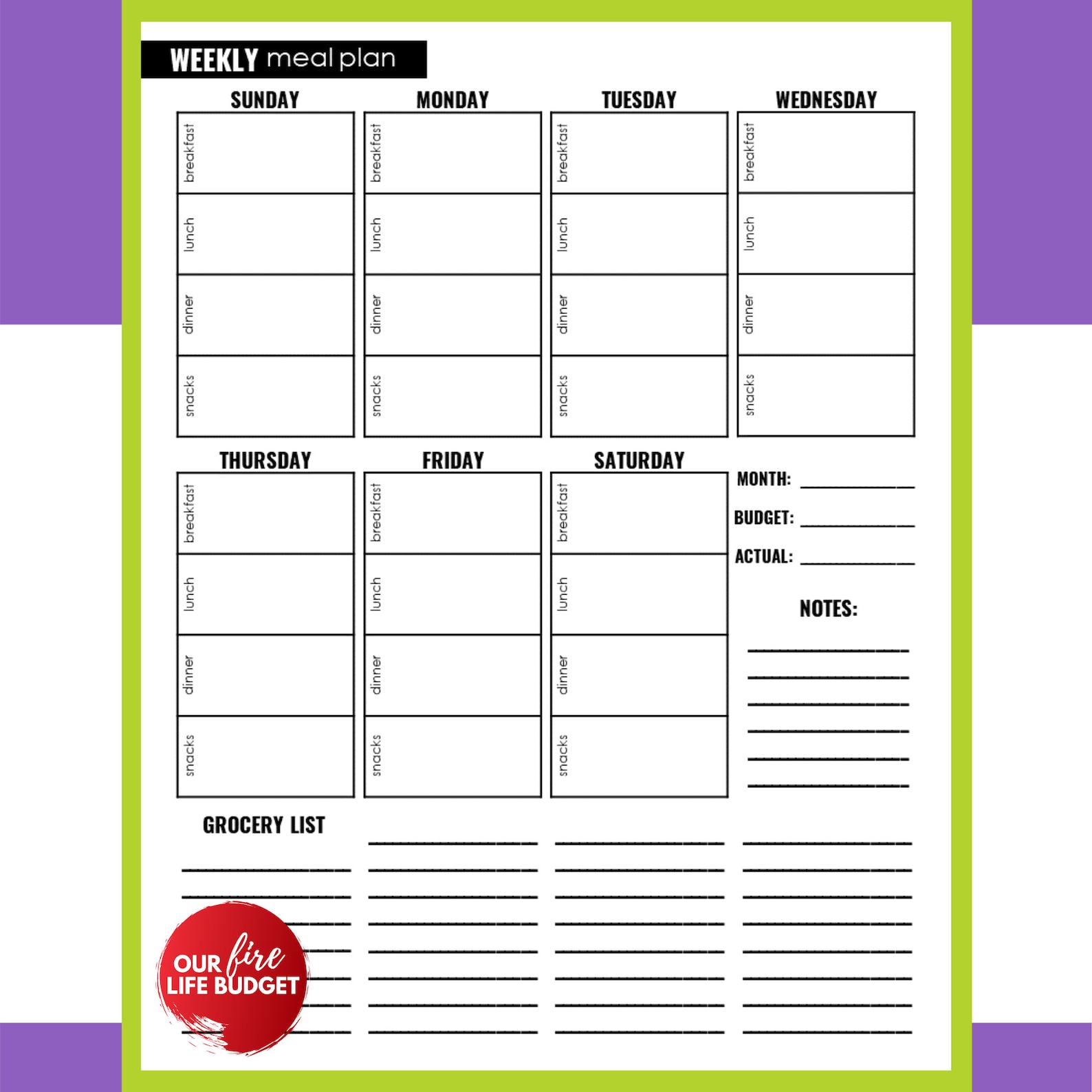 Food Inventory, Weekly Meal Plan & Grocery List Template Budgeting ...