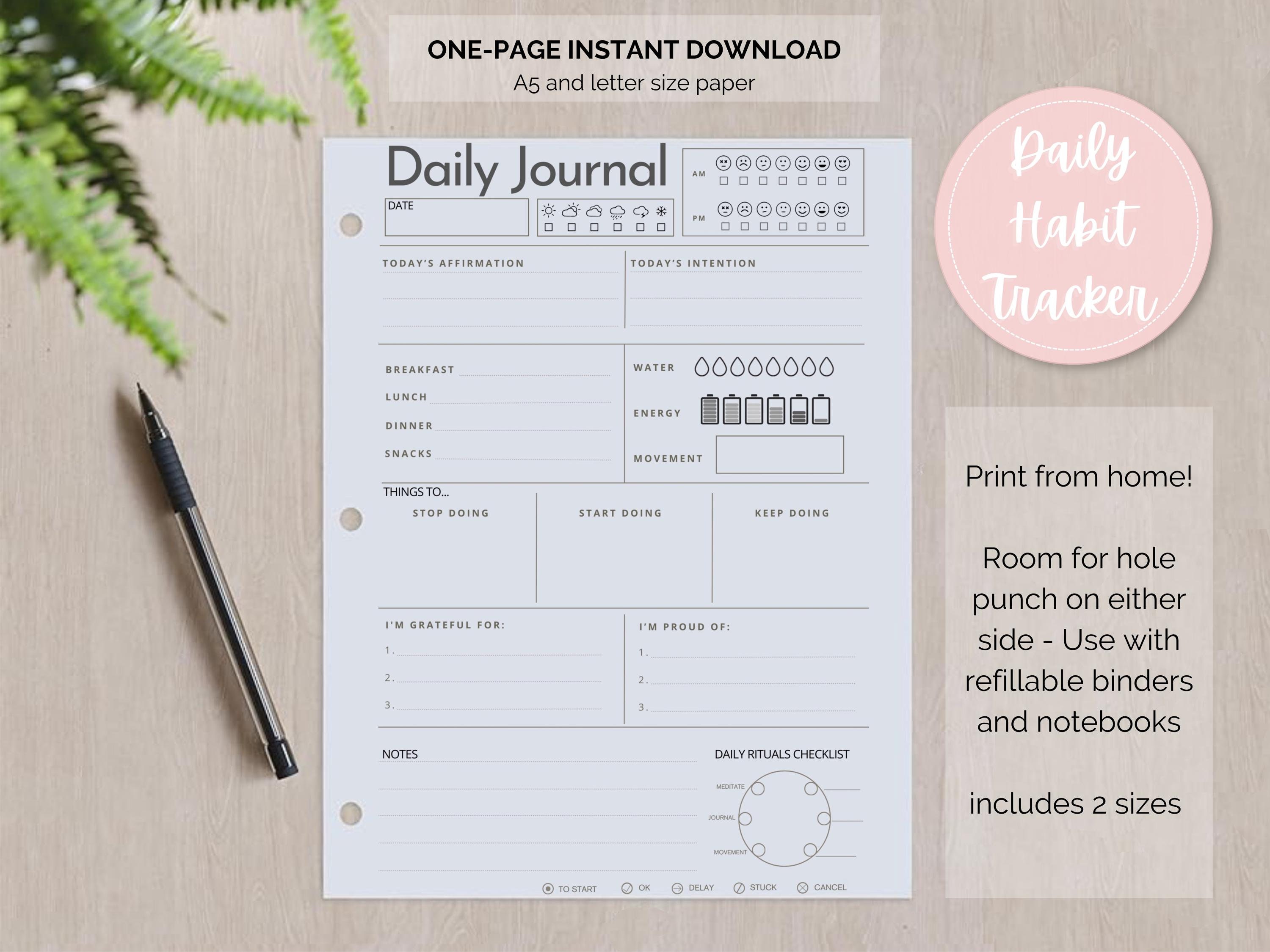 Printable Daily Habit Tracker | A6 and Letter Size Daily Planner ...