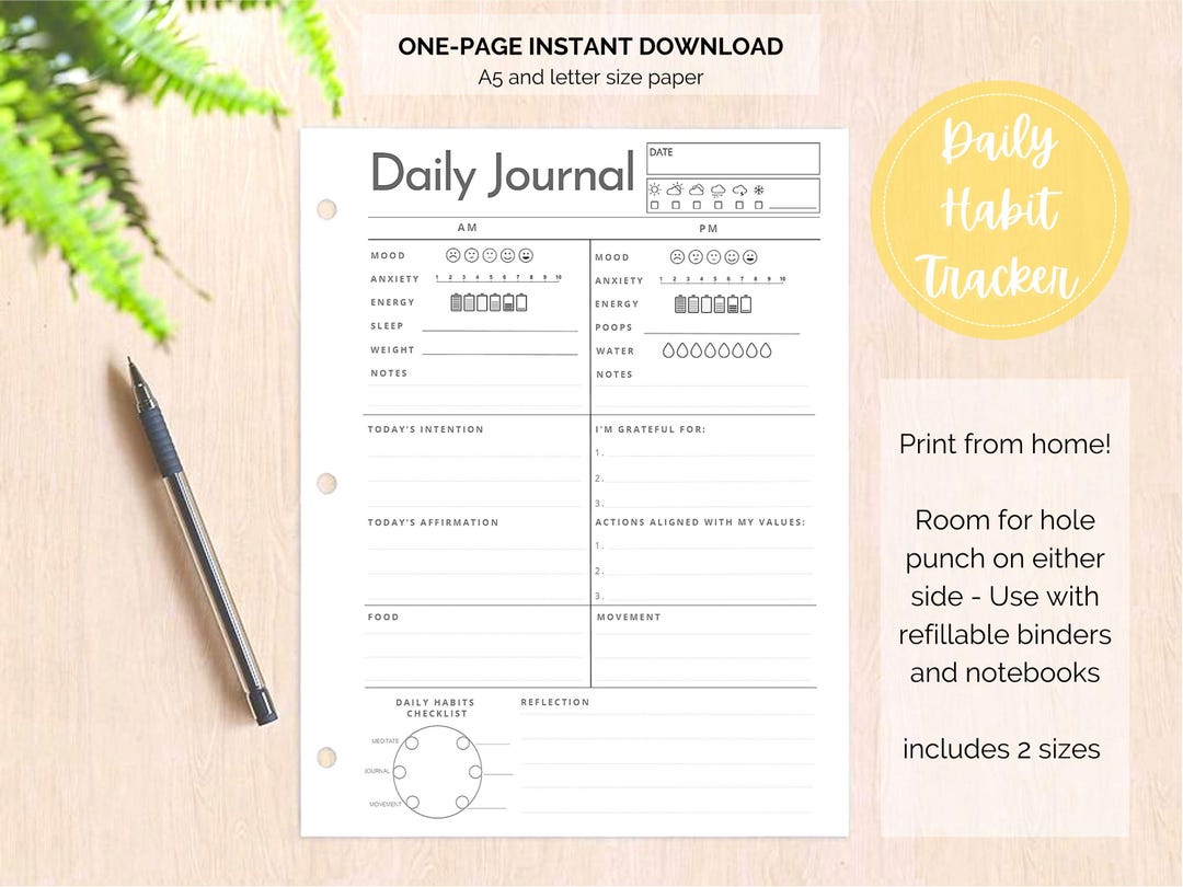 Printable Daily Habit & Mood Tracker | A6 and Letter Size Daily Planner ...