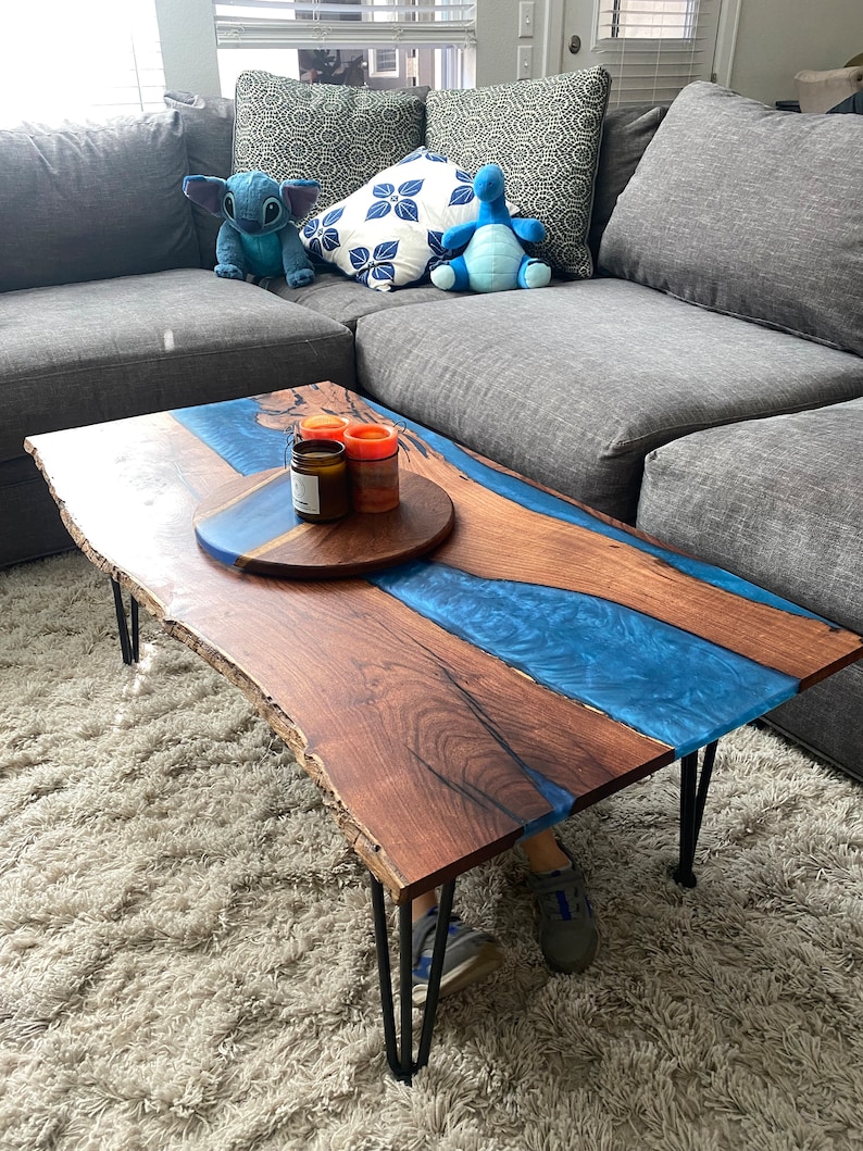 FULLY CUSTOM Live Edge Epoxy River Coffee Table 4'x2'x1'/ Live Edge ...