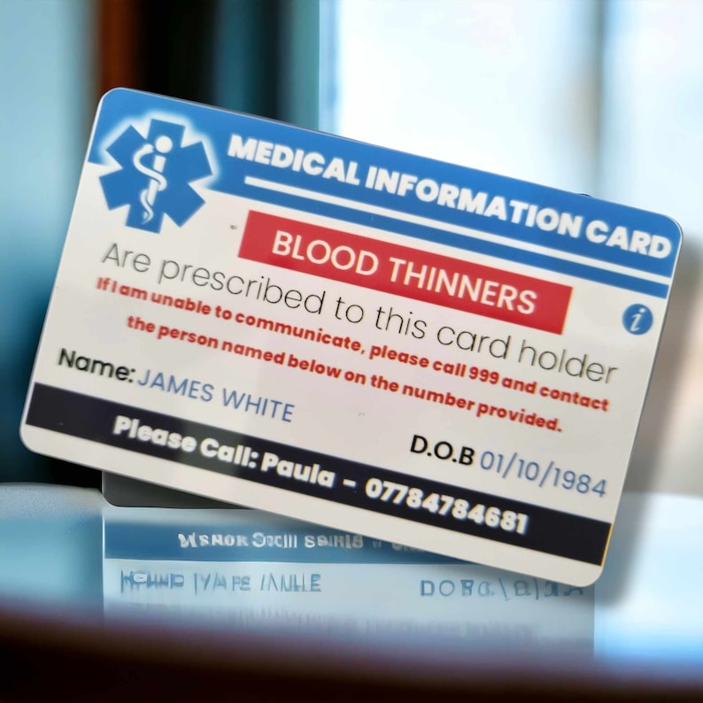 Customisable Medical Information Card PVC Personalised Custom Medical ...