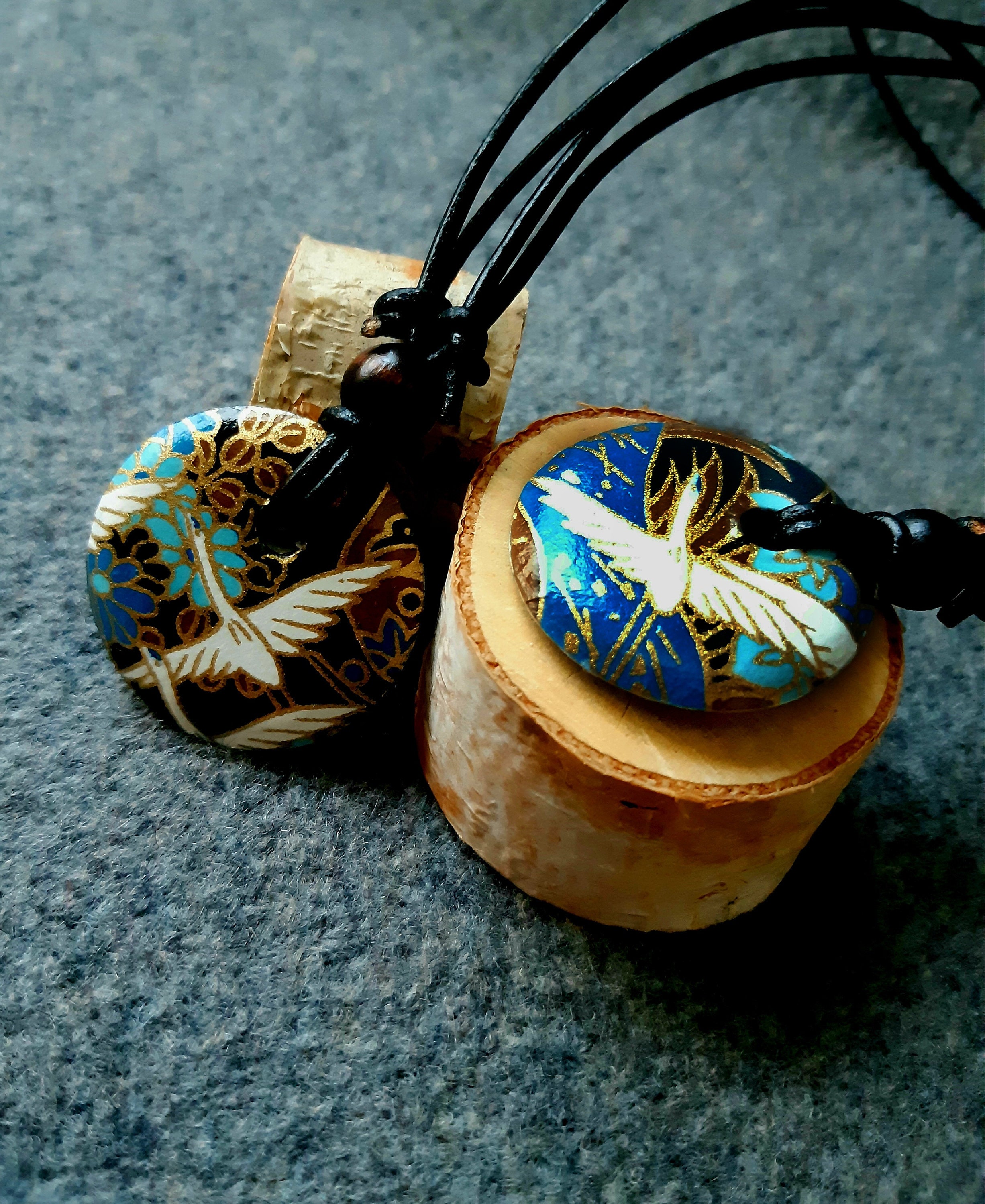 Japanese Crane Circle Medallion Necklace japanese Chiyogami Pendant ...