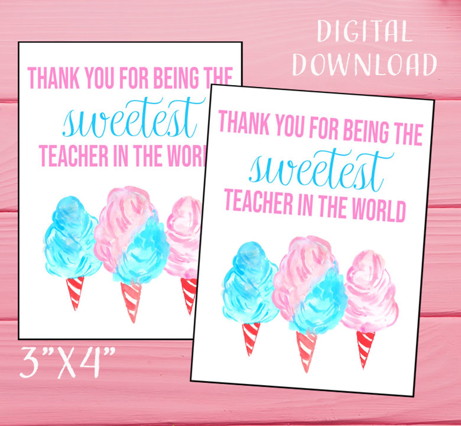 Cotton Candy Gift Tag For Teacher Digital Teacher Thank You | Etsy
