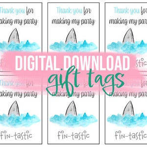 Shark Gift Tags Digital, Shark Favor Tags Printable, Shark Thank You ...