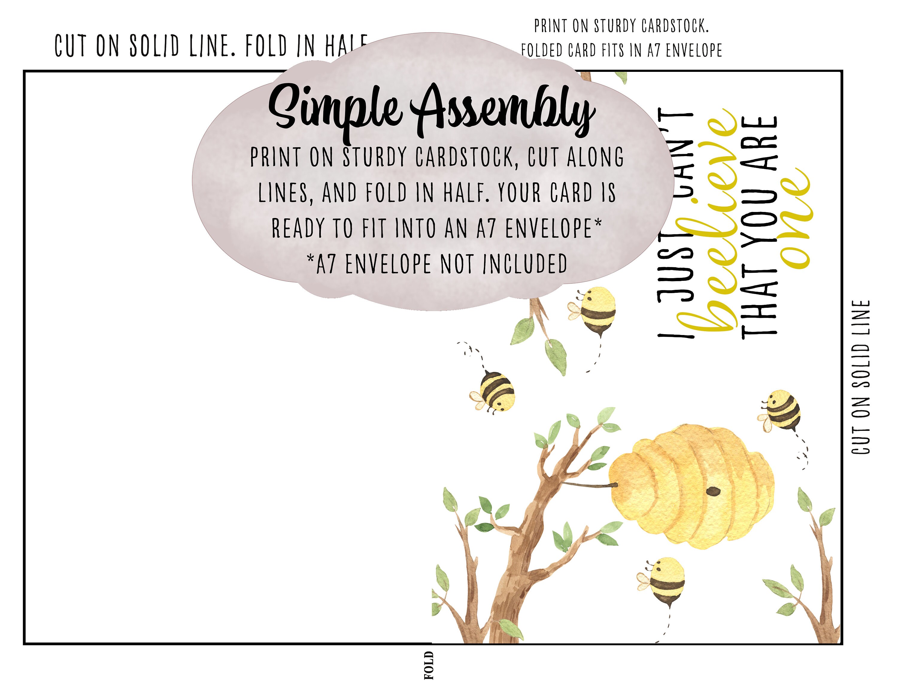 First Birthday Card Digital Bee Birthday Card Printable - Etsy