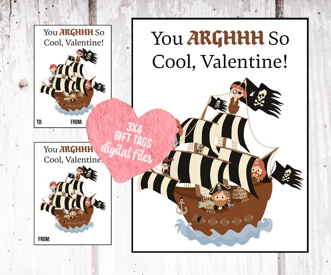 Pirate Valentine's Day Cards for Kids Boy's - Etsy