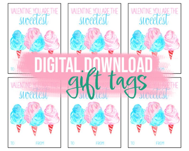 Cotton Candy Valentine's Day Gift Tags for Kids, Candy Valentine's Day ...