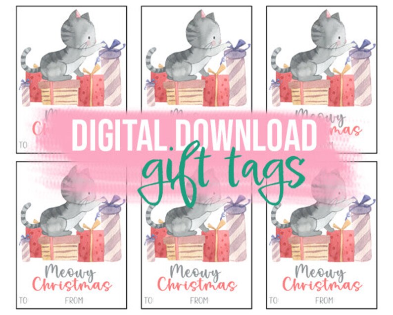 Cat Christmas Gift Tags Printable Cat Gift Tags Digital - Etsy