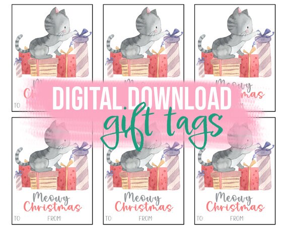 Cat Christmas Gift Tags Printable Cat Gift Tags Digital - Etsy