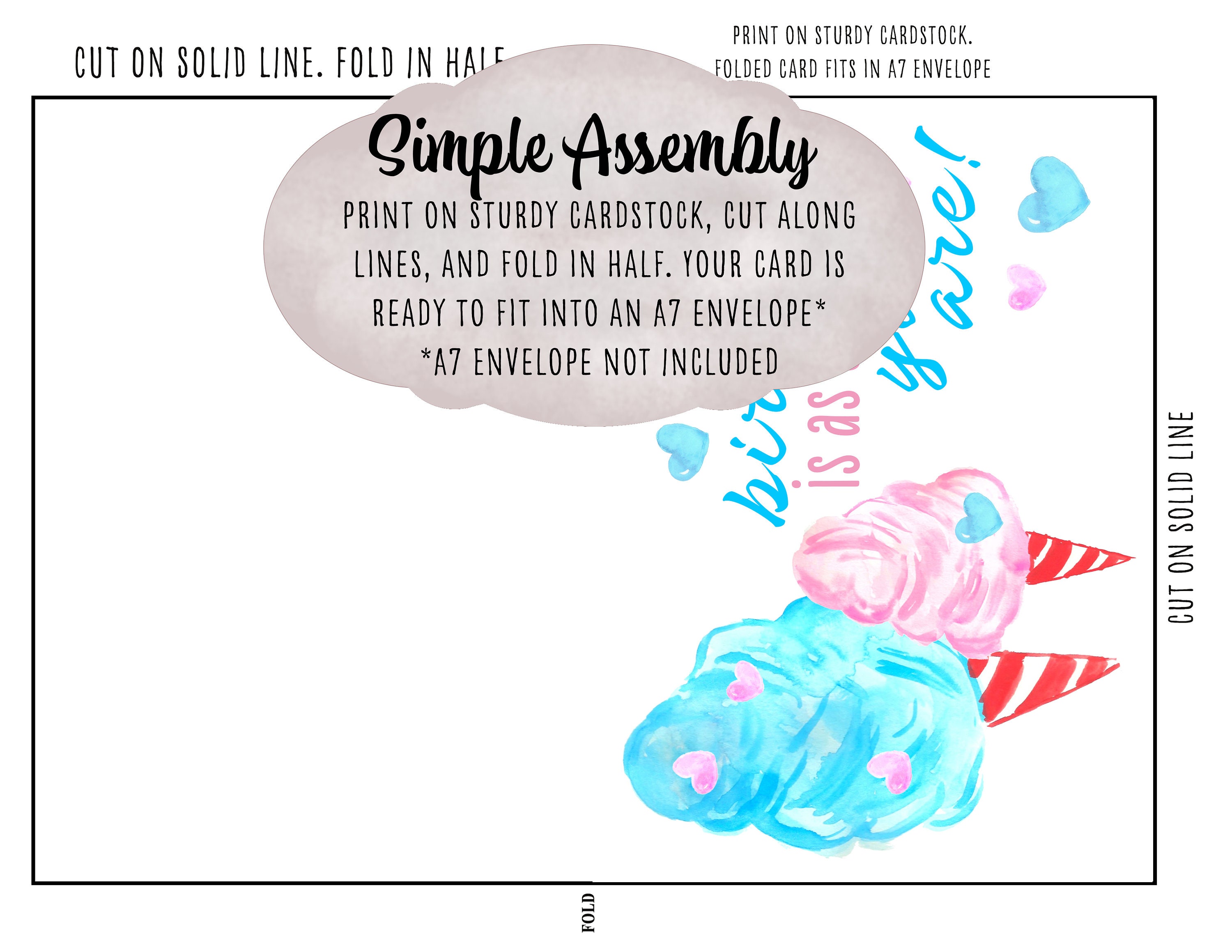 Cotton Candy Card Printable, Birthday Greeting Card, Happy Birthday ...