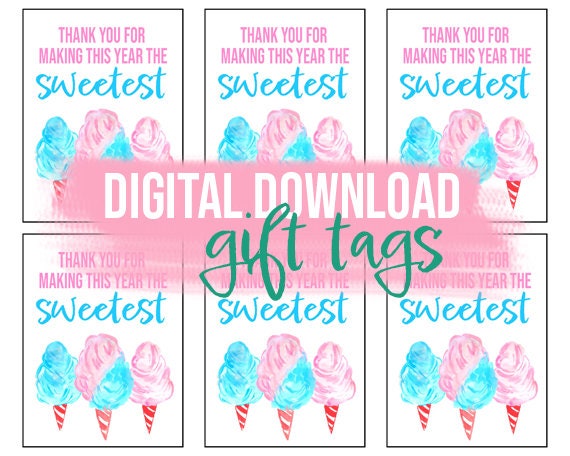 Cotton Candy Gift Tag for Teacher Digital, Teacher Thank You Tag ...