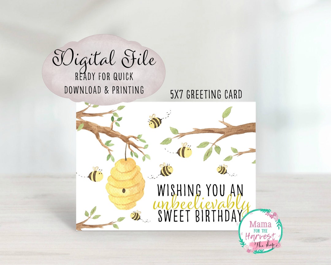 Bee Birthday Card Printable, Birthday Card Printable, Greeting Card ...