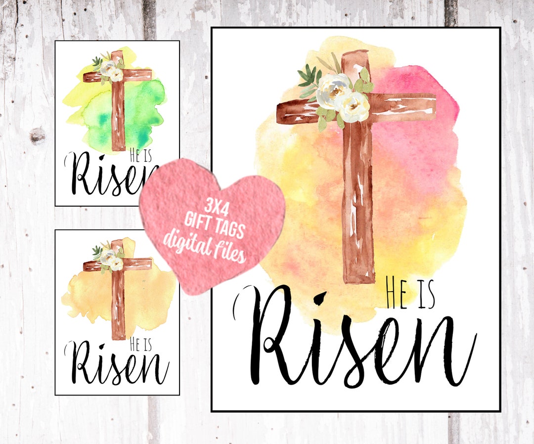 Easter Gift Tags Digital, He is Risen Gift Tag Printable, Easter Sunday ...