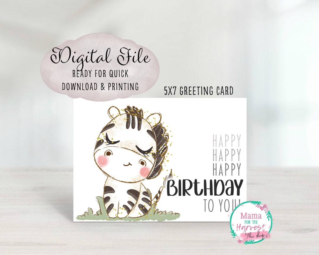 Zebra Birthday Card Printable, Safari 1st Birthday Card, Zebra Gifts ...