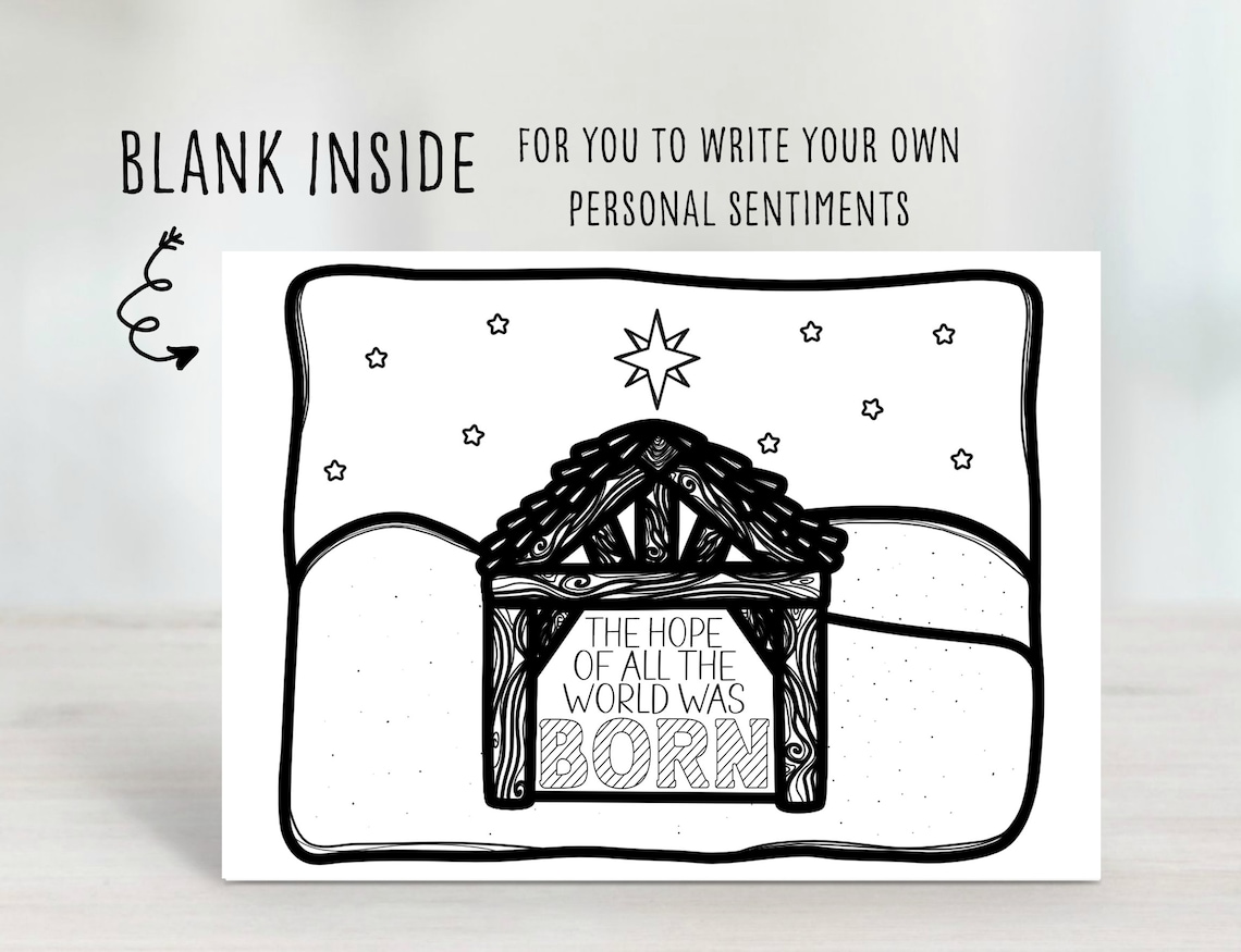Christian Christmas Card Printable Christmas Coloring Card - Etsy