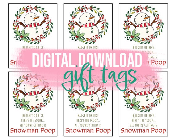 Snowman Poop Tag Printable Reindeer Poop Tag Elf Poop Gift - Etsy