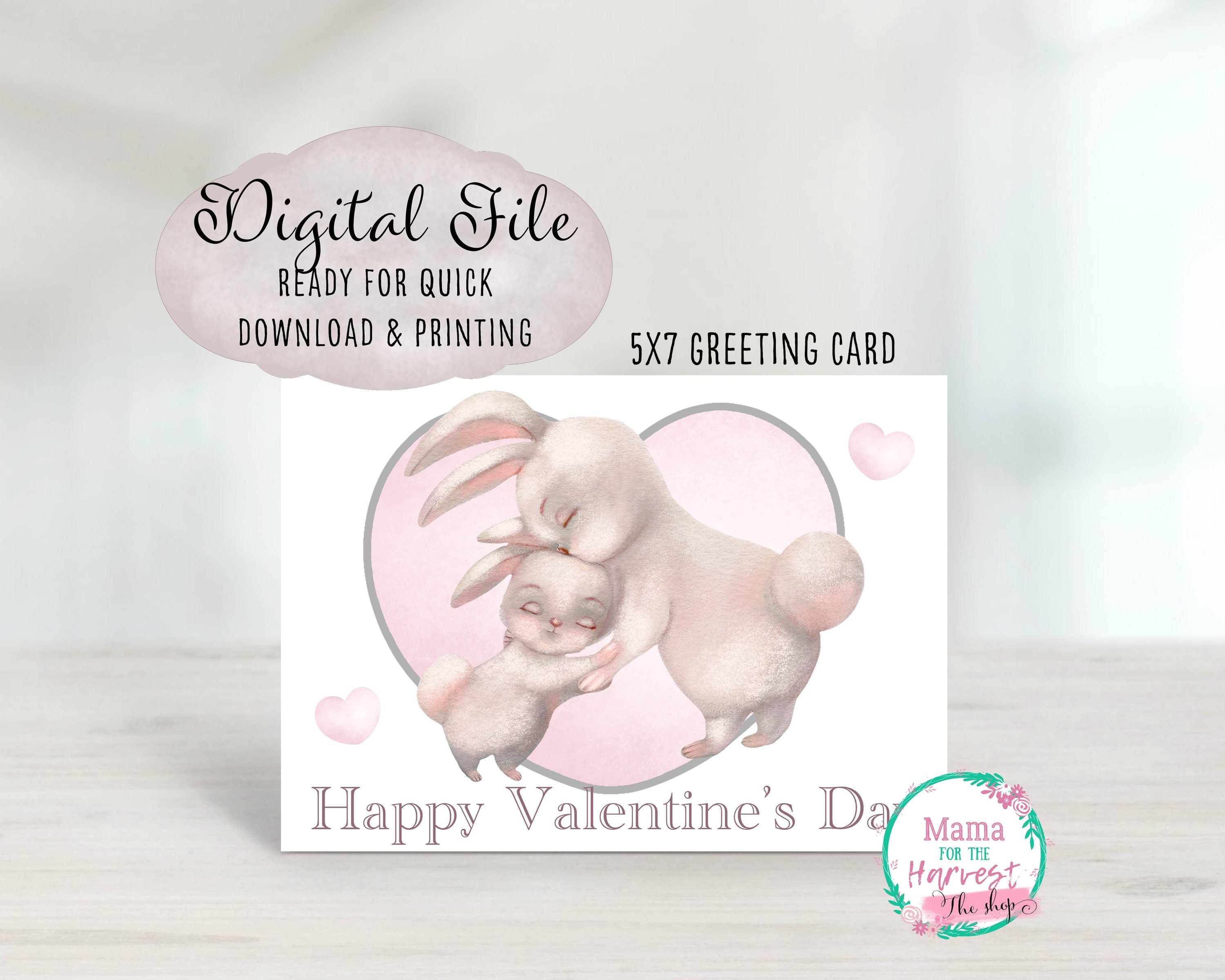 Valentine's Day Card for Kids Printable, Bunny Valentine's Day Cards ...