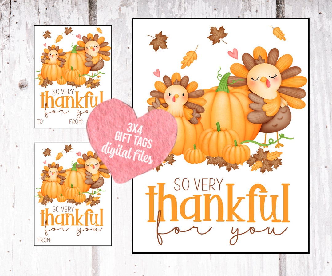 Thanksgiving Gift Tags Printable, Thankful for You Tag Digital, Turkey ...