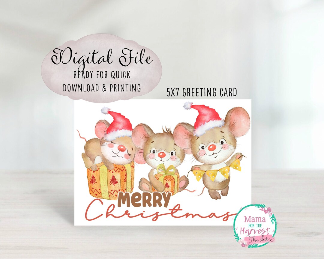 Mouse Christmas Card Printable Mice Christmas Card Digital - Etsy