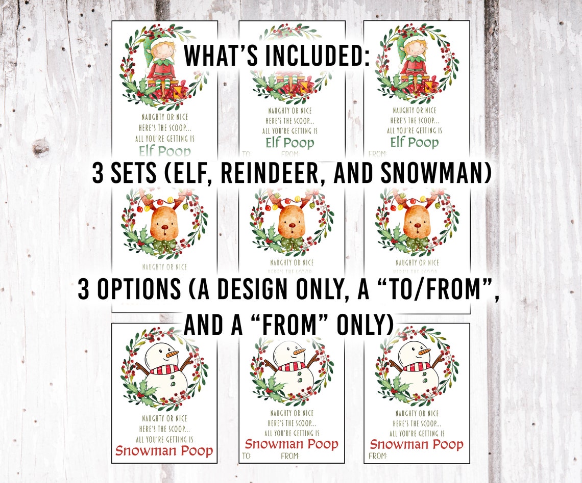 Snowman Poop Tag Printable Reindeer Poop Tag Elf Poop Gift - Etsy