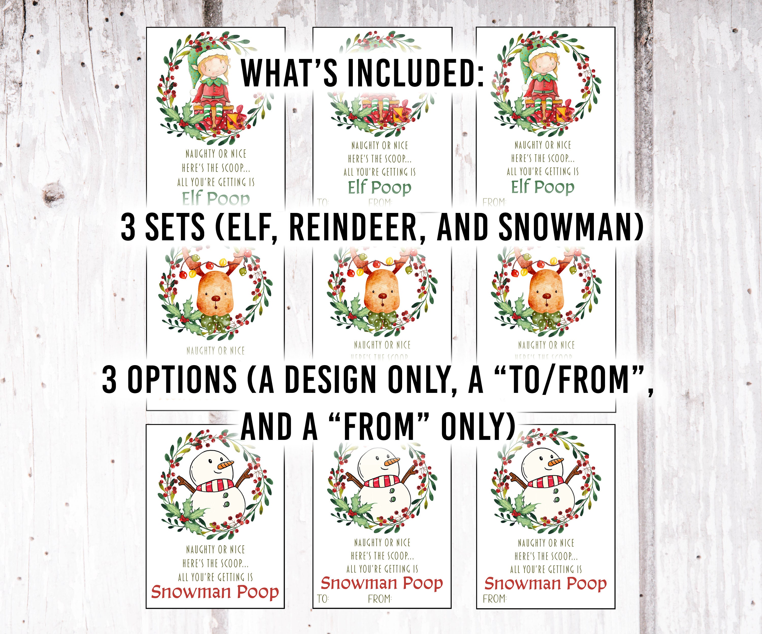 Snowman Poop Tag Printable Reindeer Poop Tag Elf Poop Gift - Etsy