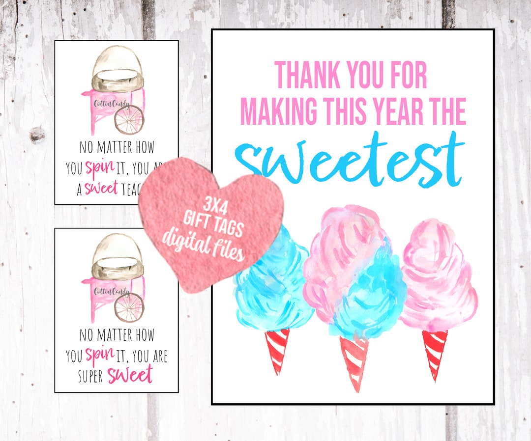 Cotton Candy Gift Tag for Teacher Digital, Teacher Thank You Tag ...