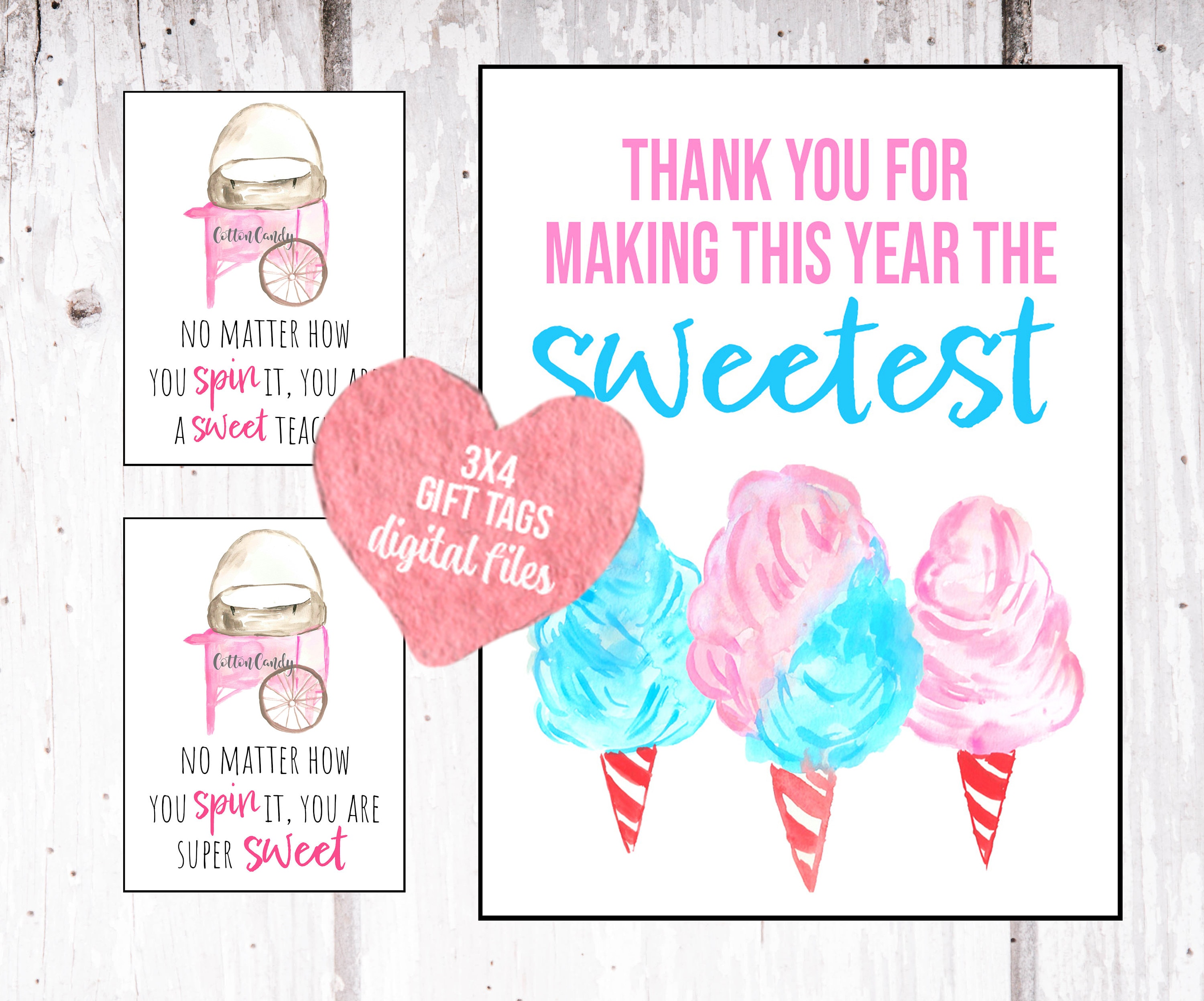 Cotton Candy Gift Tag for Teacher Digital, Teacher Thank You Tag ...