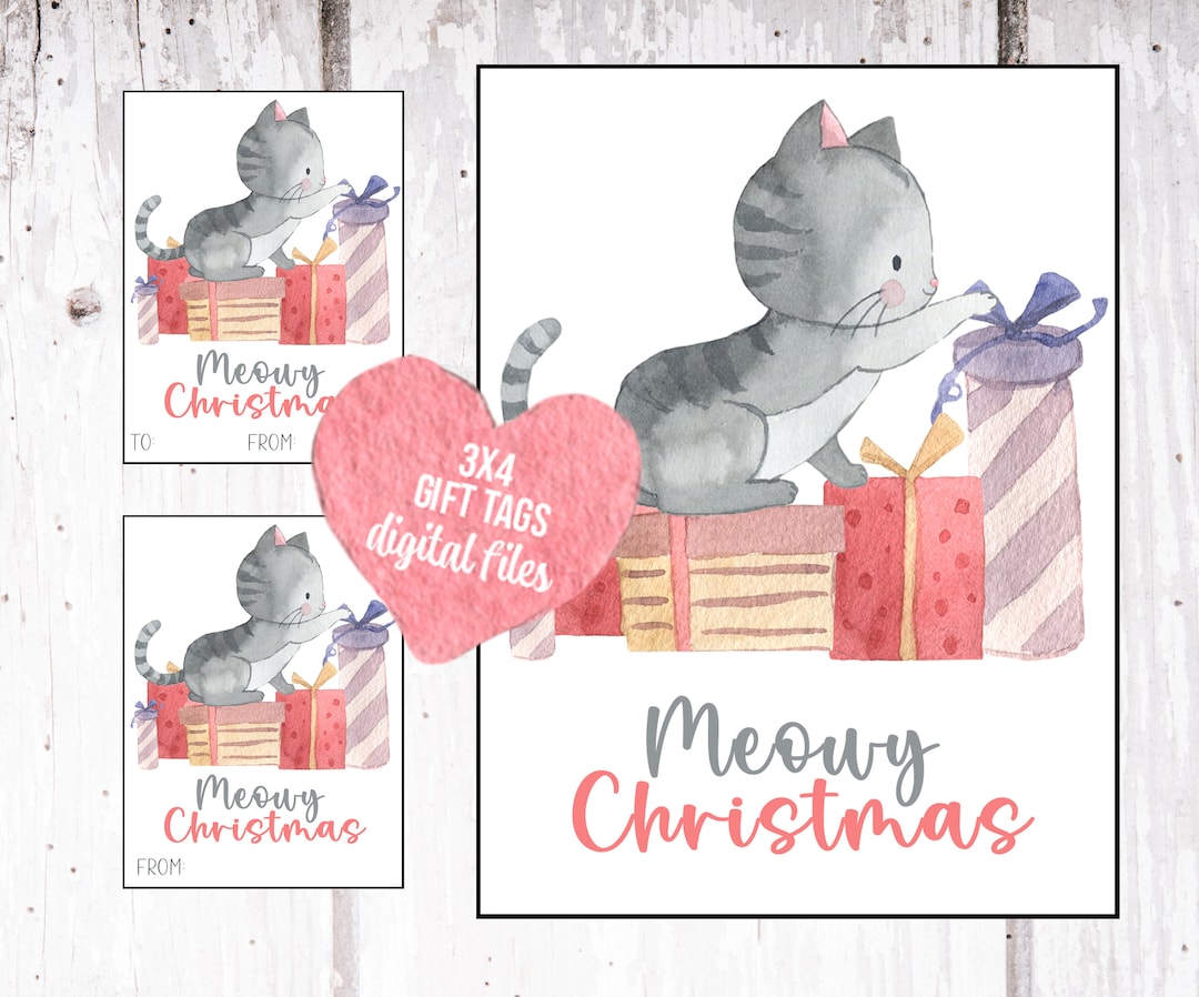 Cat Christmas Gift Tags Printable Cat Gift Tags Digital - Etsy