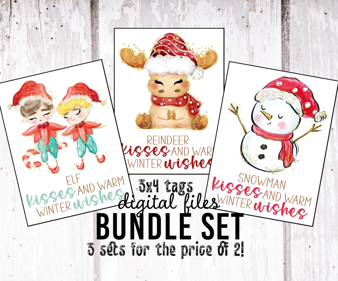 Snowman Kisses Tag Printable Reindeer Kisses Tag Elf Kisses - Etsy