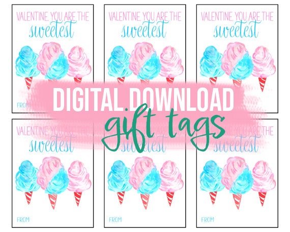 Cotton Candy Valentine's Day Gift Tags for Kids, Candy Valentine's Day ...