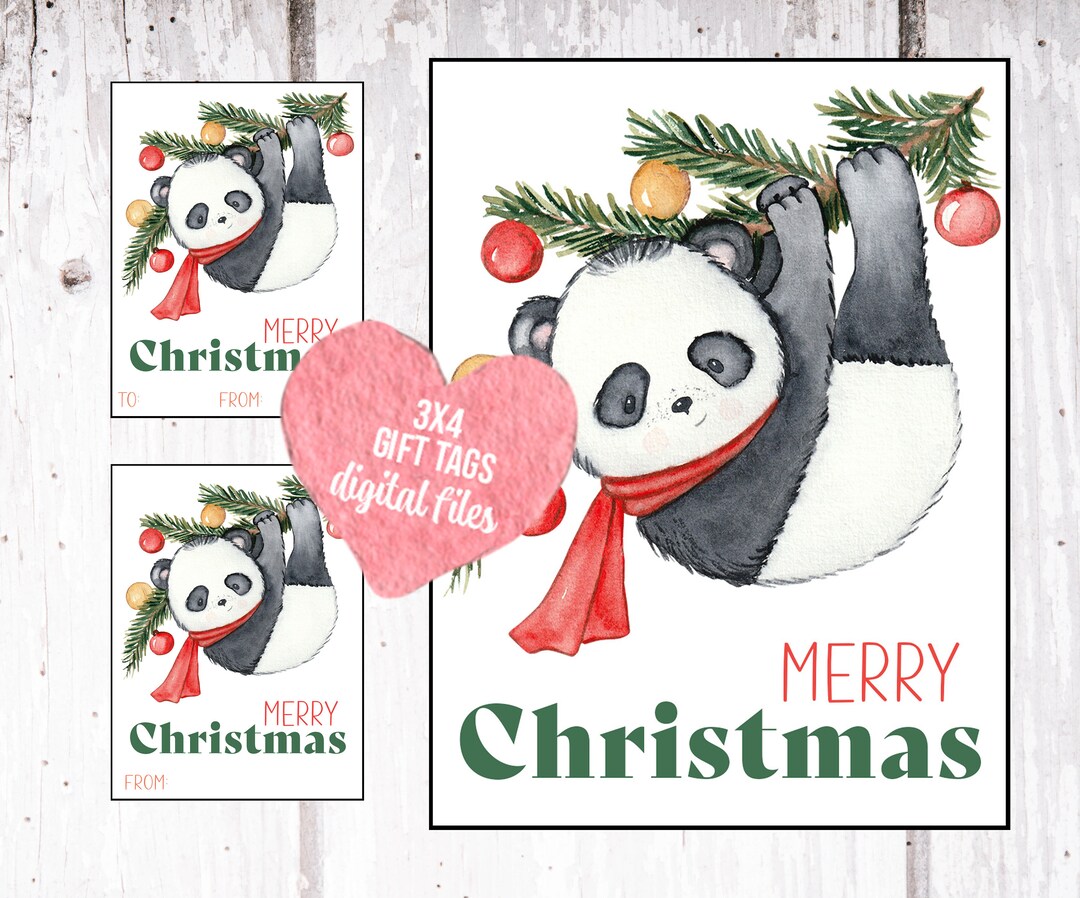 Panda Christmas Tags Printable Panda Christmas Printable - Etsy