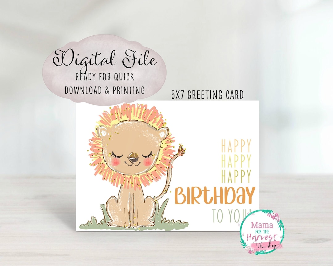 Lion Birthday Card Printable, Safari 1st Birthday Card, Lion Gifts for ...