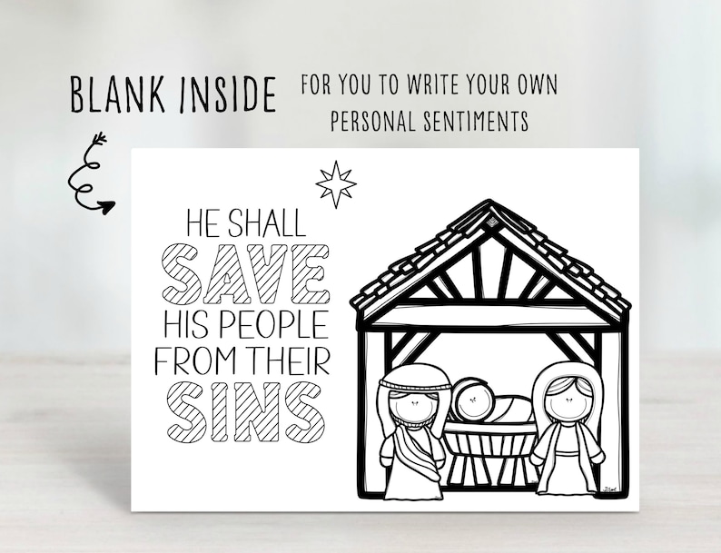 Christian Christmas Card Printable, Christmas Coloring Card Digital ...