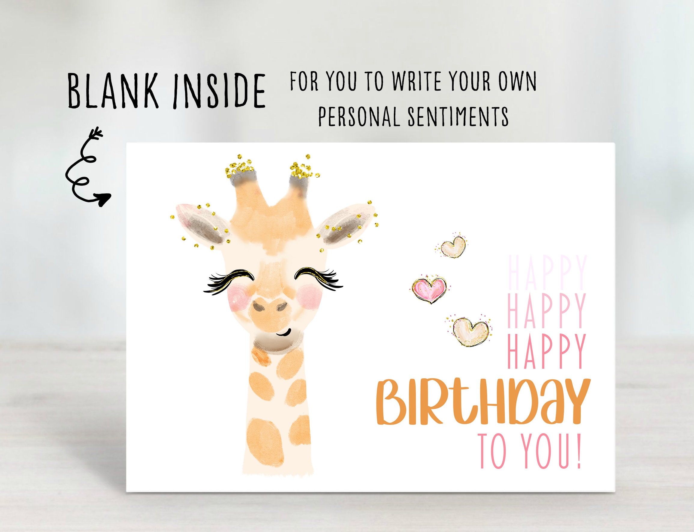 Giraffe Birthday Card Printable, 1st Birthday Card for Girls, Giraffe ...