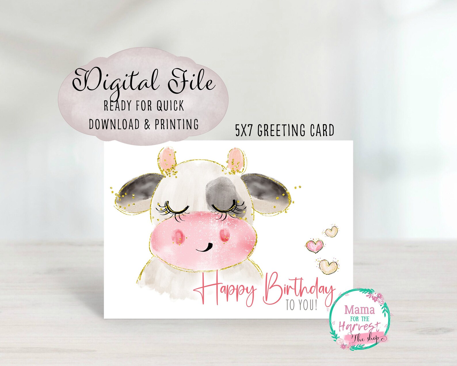 Cow Birthday Card Printable, Cow 1st Birthday Card for Girls, Cow Gifts ...
