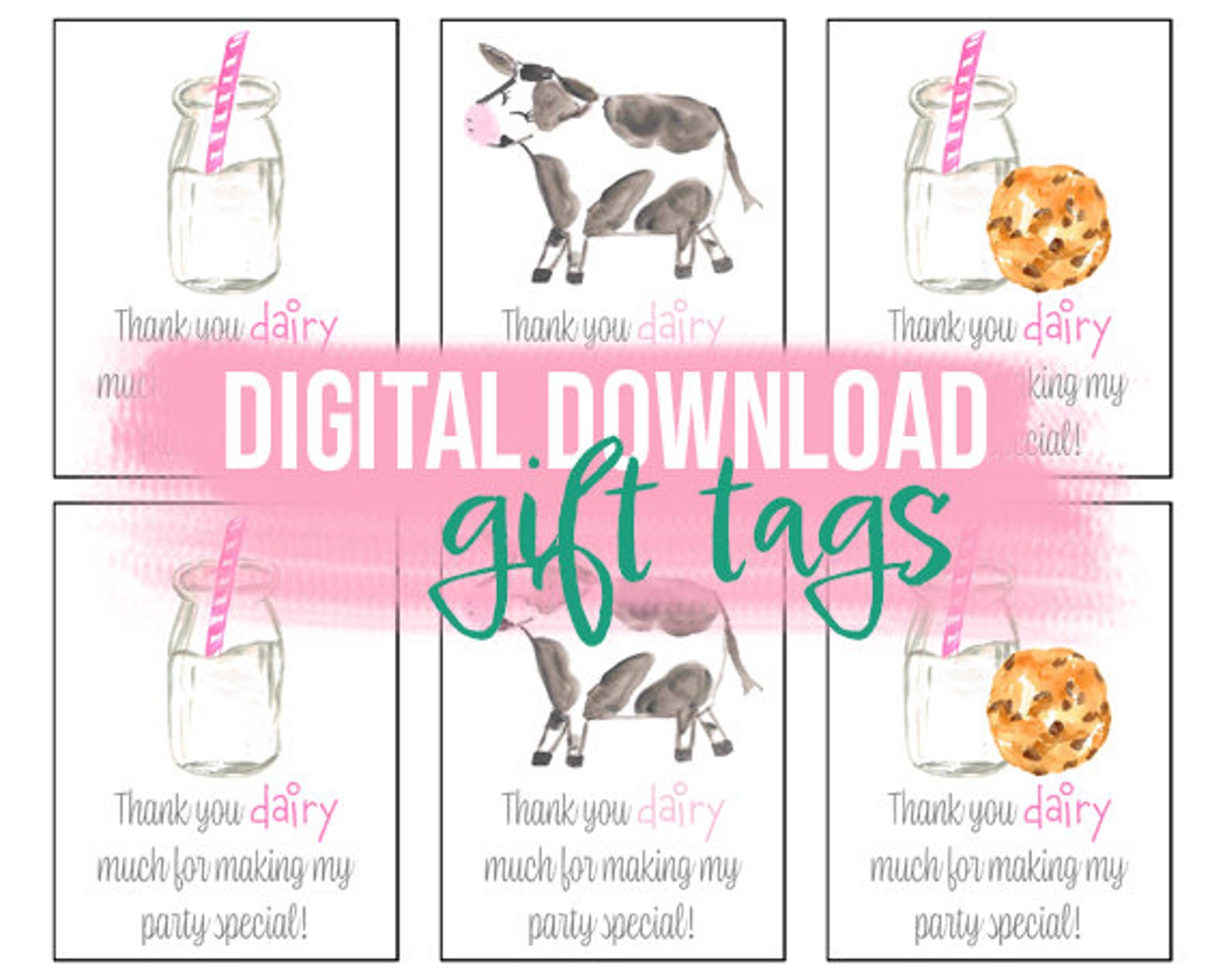 Cow Gift Tags Digital, Farm Birthday Printable, Cow Thank You Tags, Cow ...