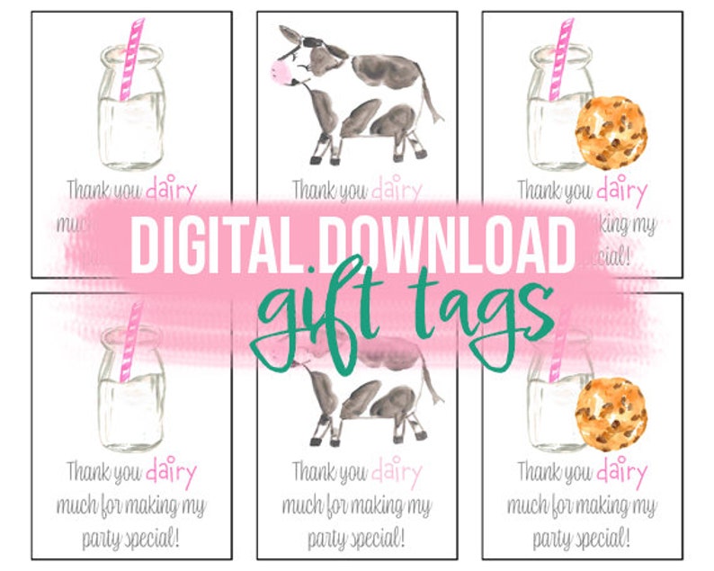 Cow Gift Tags Digital, Farm Birthday Printable, Cow Thank You Tags, Cow ...