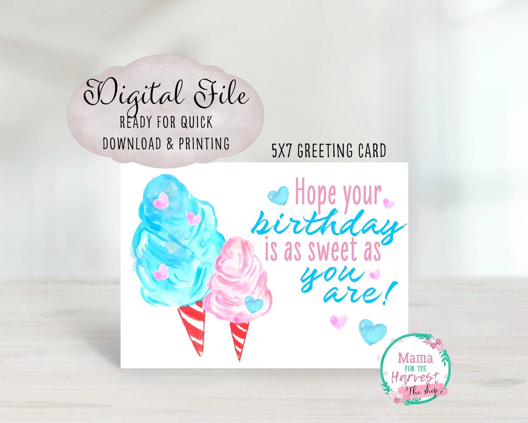 Cotton Candy Card Printable, Birthday Greeting Card, Happy Birthday ...