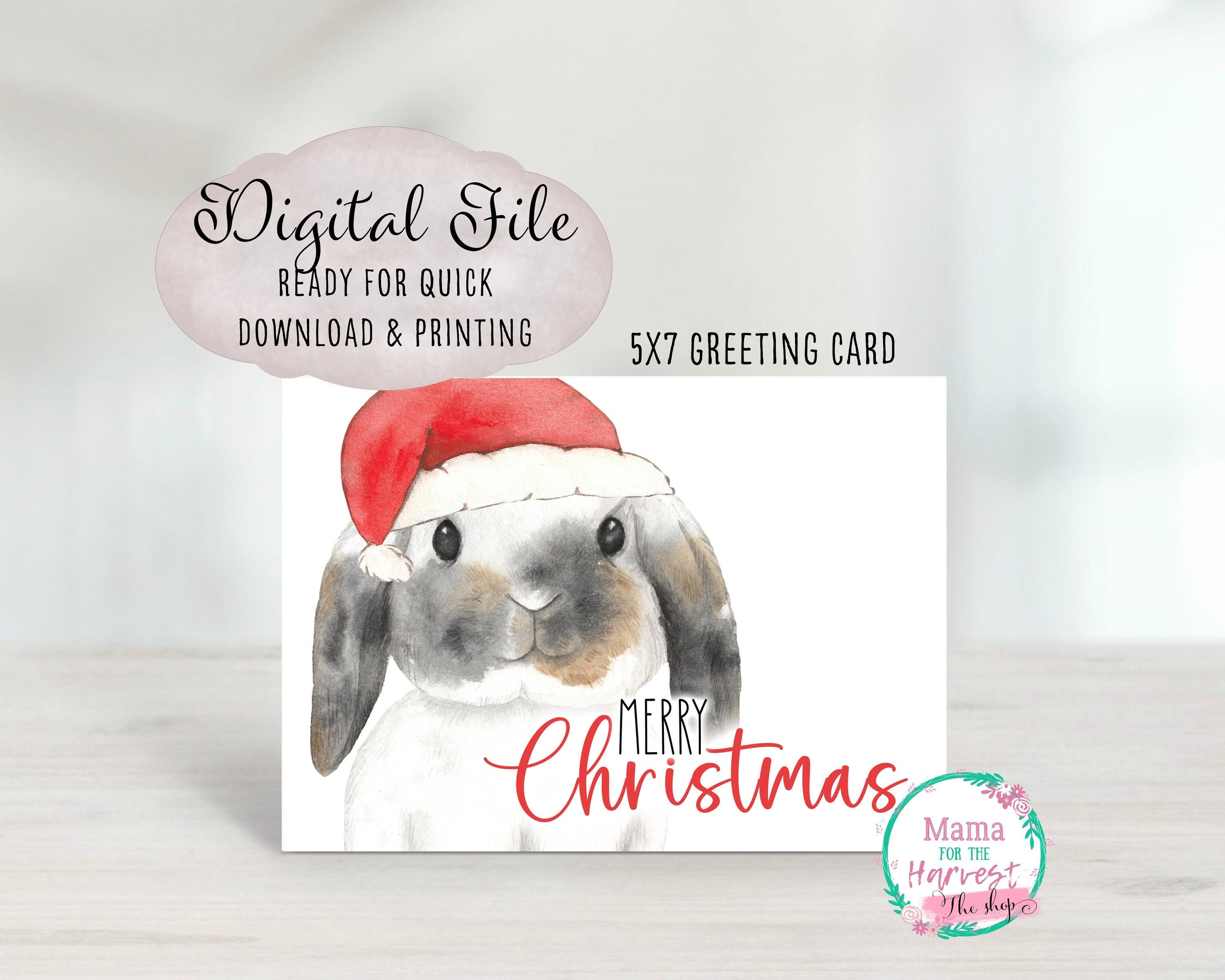 Bunny Christmas Card Printable Rabbit Christmas Greeting - Etsy